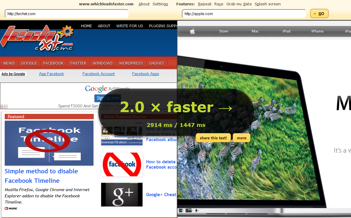How to compare the performance of two websites